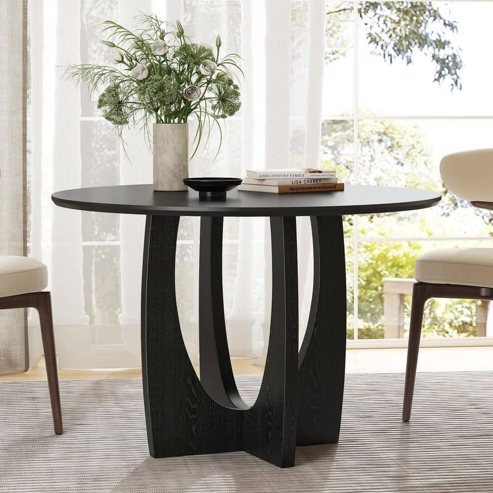 Lirago Arch Black Colored Wood 42" 4 Legs Cross Base Dining Table for 4 ...