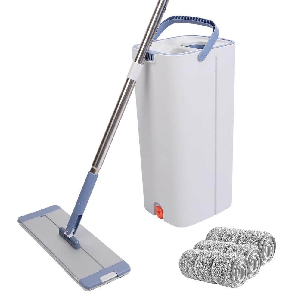 ITOPFOX 2 gal. White Plastic Flat Mop Bucket with Wringer Set, Floor ...