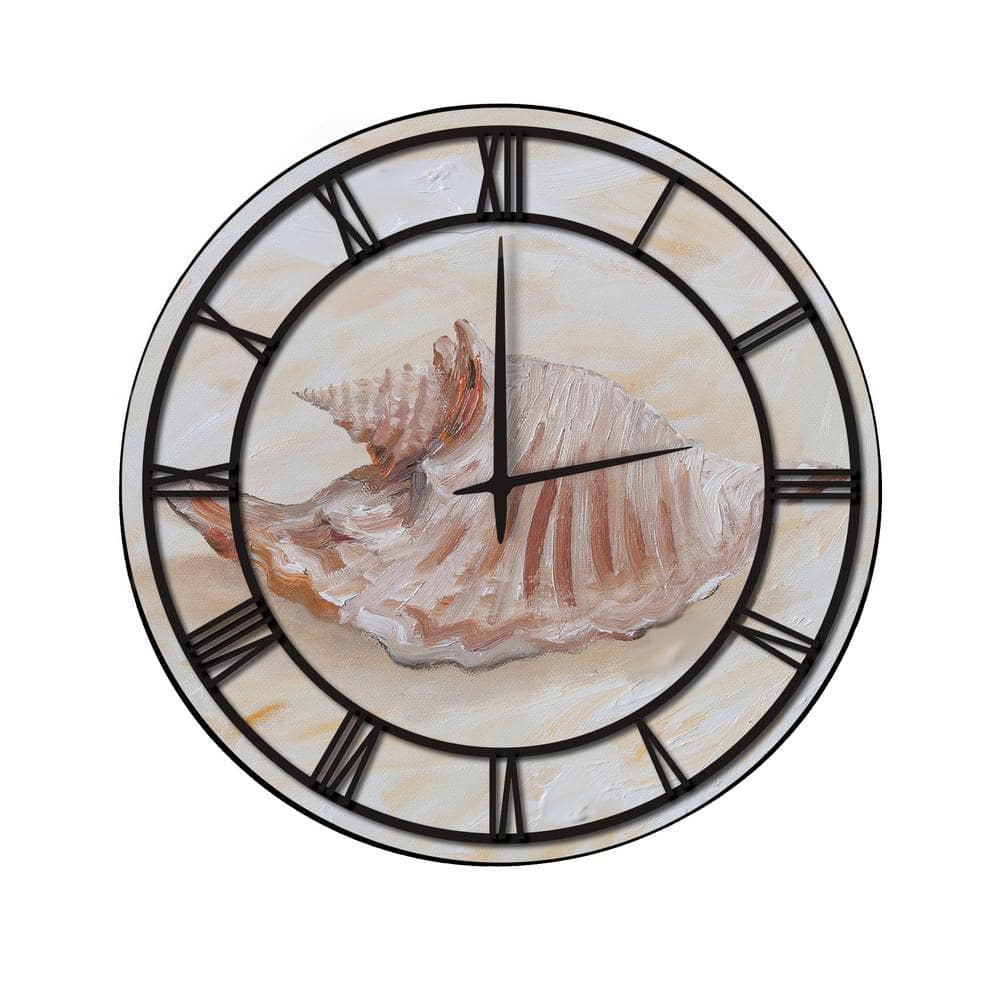 "Sea Shell #3" Full Coverage Art and Black Numbers Imaged Wall Clock CL ...