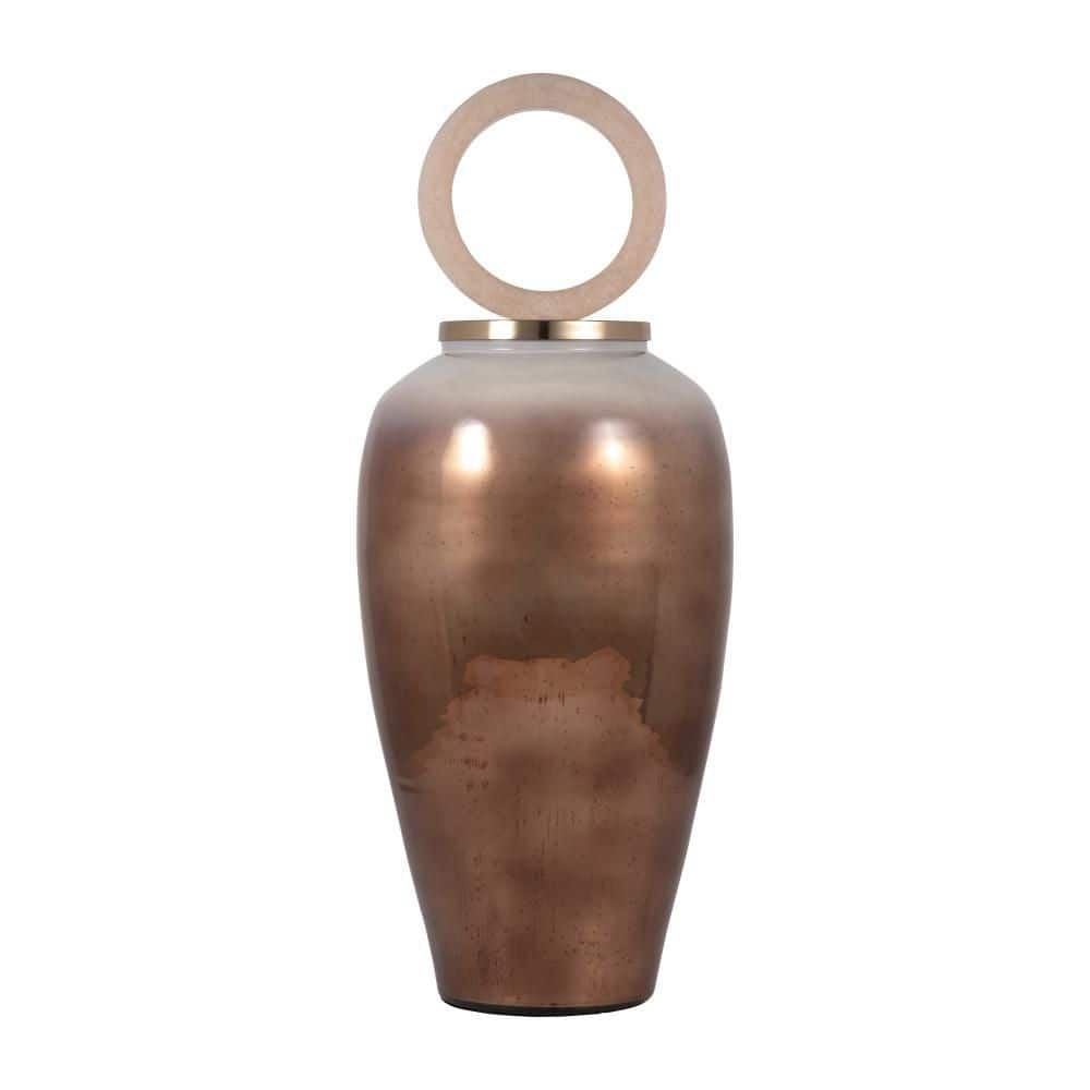 Liv & Skye 28 in. Bronze Glass Round Topper Abstract Decorative Vase ...