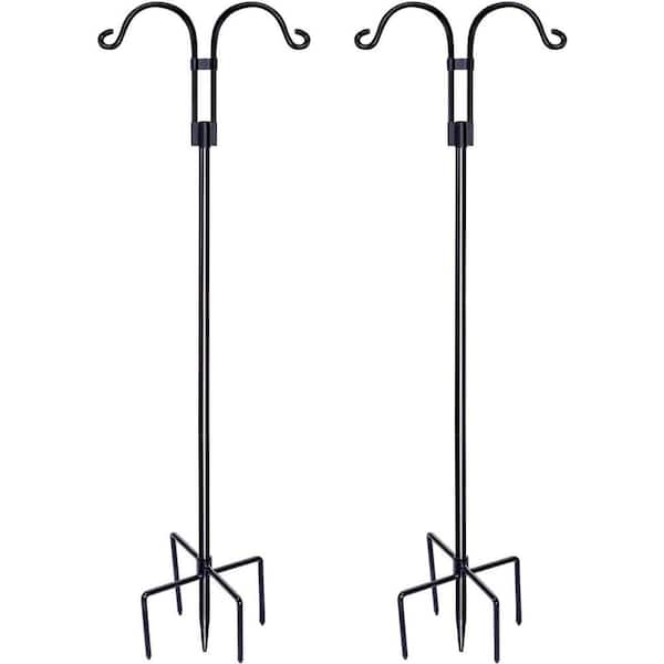 92 in. Tall 2-Pack Heavy-Duty Black Metal Outdoor Double Shepherd Hooks ...