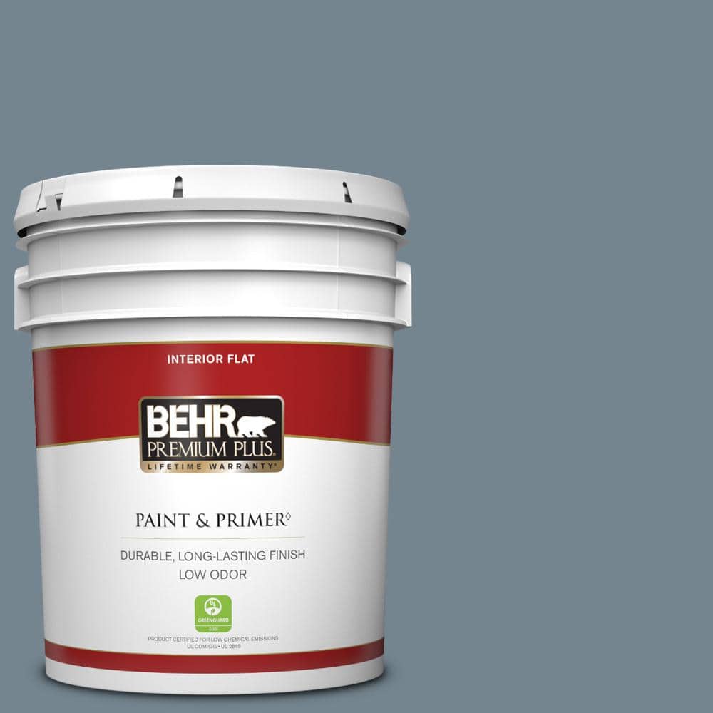 BEHR PREMIUM PLUS 5 gal. #N480-5 Adirondack Blue Flat Low Odor Interior ...