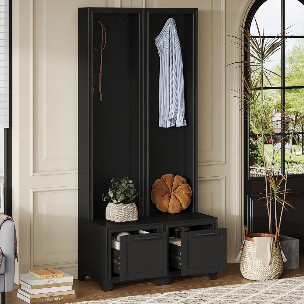 Harper & Bright Designs Black Hall Tree with Bench, Storage Drawers ...