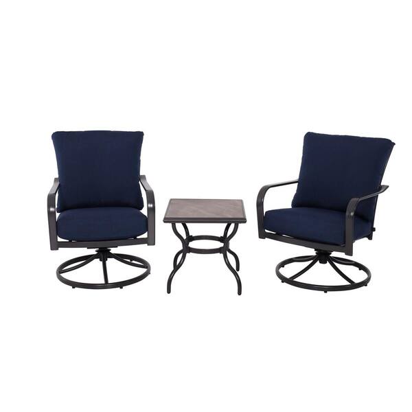 Exclusive Heritage 3 Piece All Weather Aluminum Outdoor Bistro Set 19 in. Tile Top Square Table 2 Swivel Rockers with Cushions DL HD JW00750801 The Home Depot
