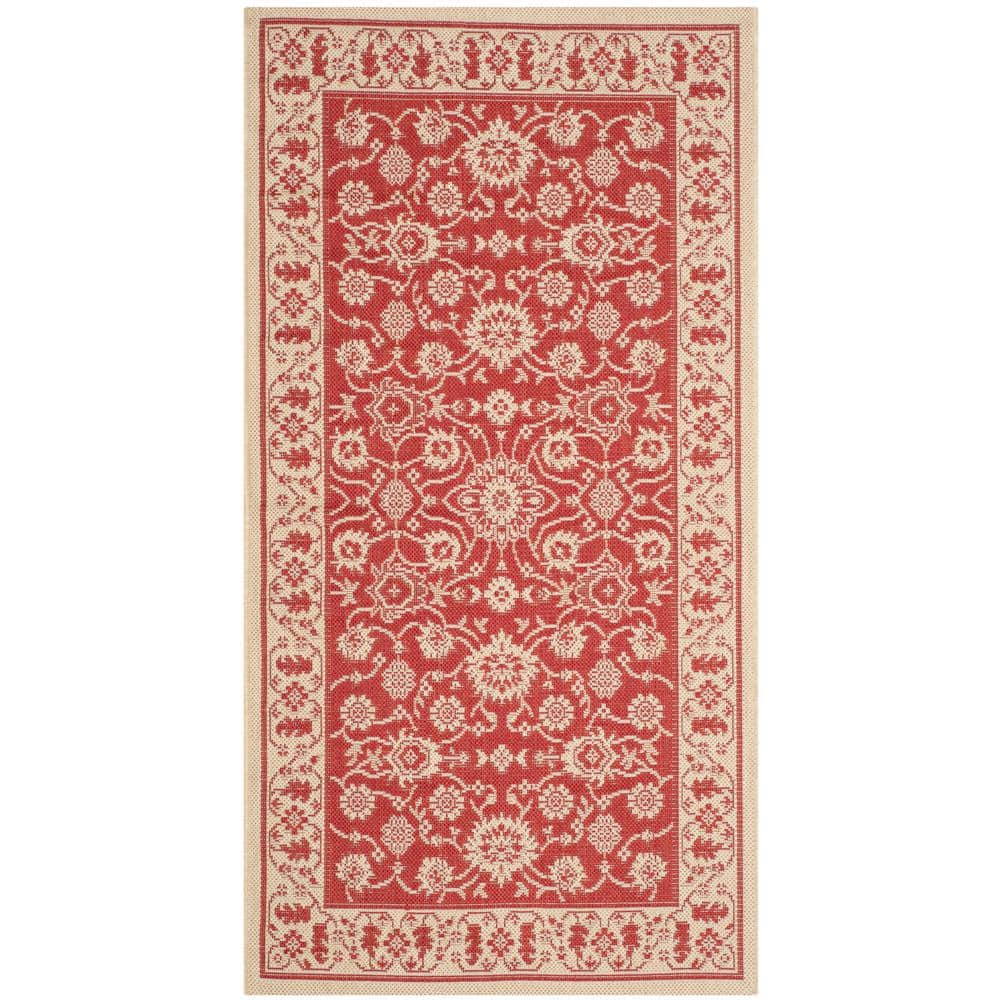 SAFAVIEH Courtyard Red/Cream Doormat 3 ft. x 5 ft. Border Indoor ...