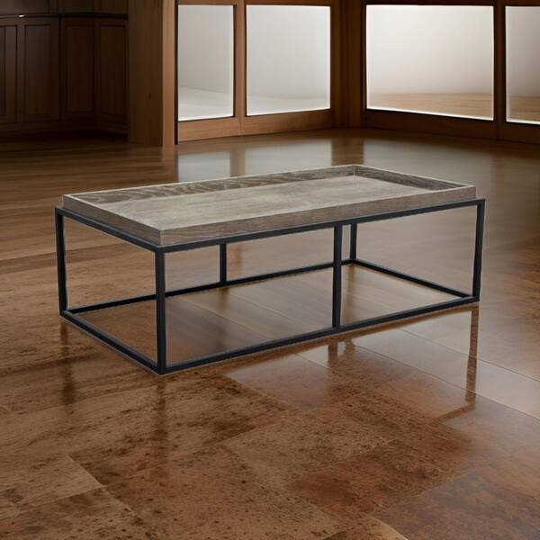 Benjara Custom Series 52 in. Rustic Oak and Black Rectangle Wood Coffee ...