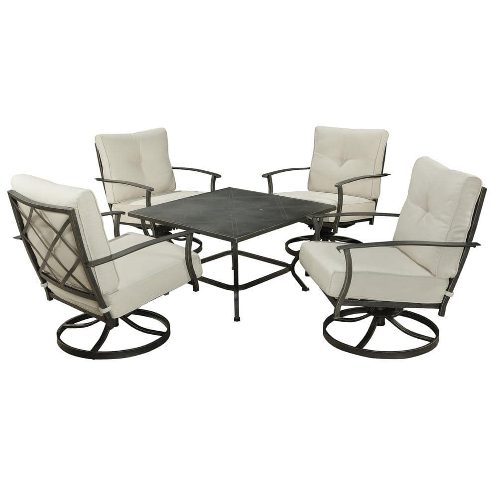 Pacific Casual Marlowe Swivel 5-Piece Chat Set with Gray Cushions 196 ...