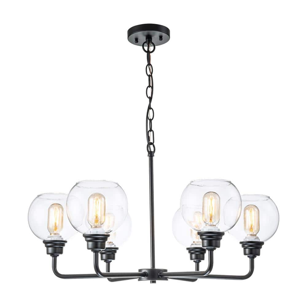 C Cattleya 6-Light Black Shaded Star Chandelier with Clear Glass Globes ...
