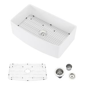 CASAINC Glossy White Fireclay 30 in. Single Bowl Farmhouse Apron ...