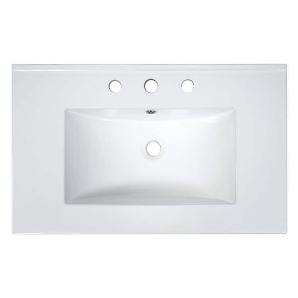 Zeus & Ruta 30 in. Drop-In Ceramic Bathroom Sink in White with 3-Faucet ...