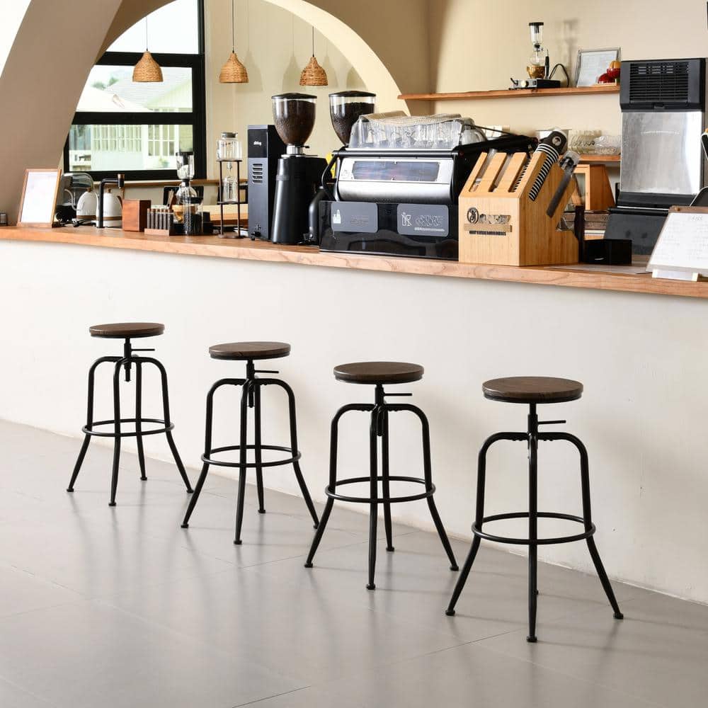 Homy Casa AMA 30 in. Walnut Wood Grain Backless Metal Frame Adjustable ...