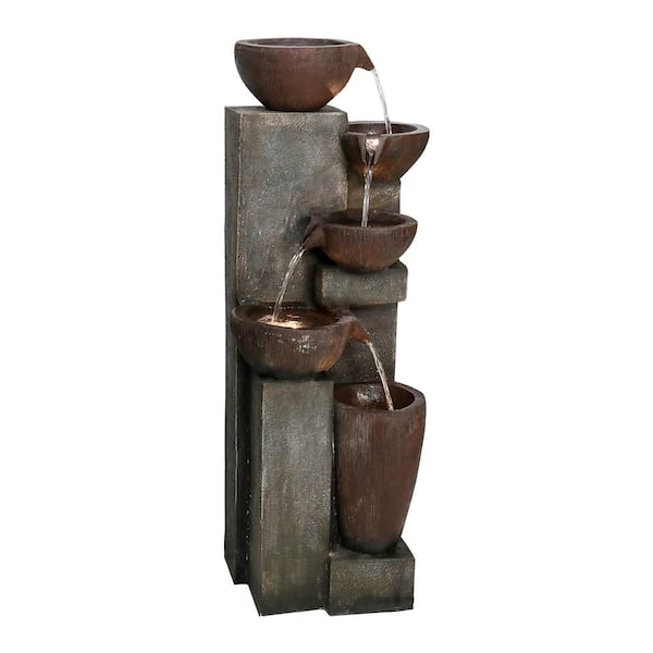 Watnature 40 in. Modern Outdoor Fountain-5-Tiered Indoor Outdoor Water ...