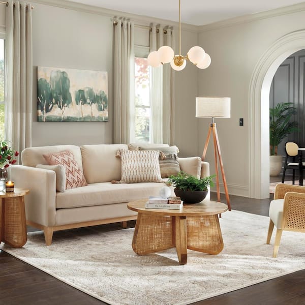 Jennifer Taylor Knox 84 in. Pillow Square Arm Modern Farmhouse Performance Velvet Living Room Sofa Couch in French Beige 64110 3 V041
