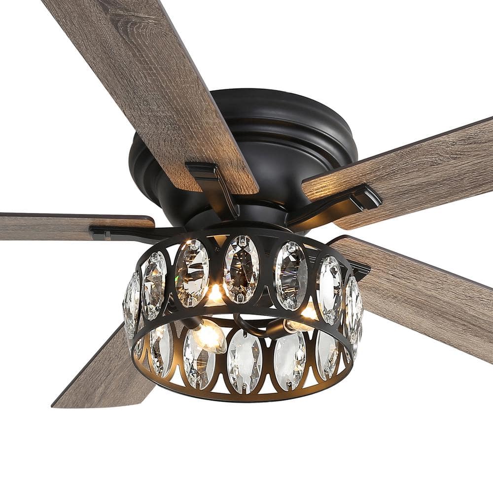 Breezary Jemore 52 in. Indoor Flush Mounted Black Crystal Ceiling Fan ...