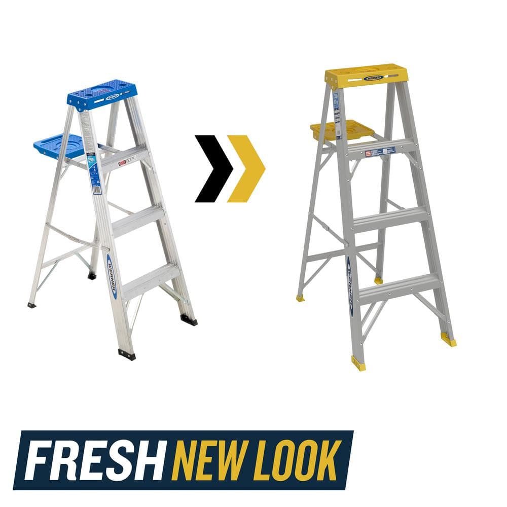 Werner 4 ft. Aluminum Step Ladder (8 ft. Reach Height) with 250 lb ...