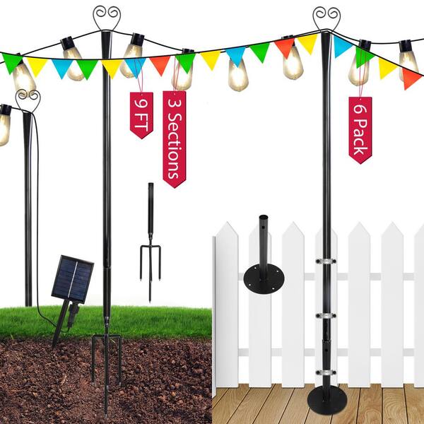 JAXPETY 8 ft. String Light Pole 25-Light Outdoor Solar Powered LED ...
