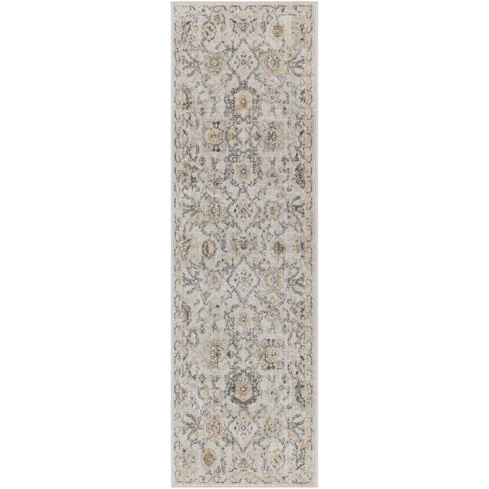 Nourison Oushak Home Grey 2 ft. x 8 ft. Floral Traditional Runner Area ...