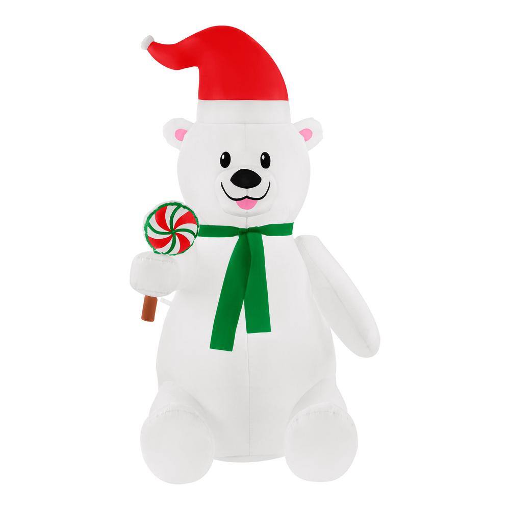 Gemmy 6 ft Pre-Lit LED Airblown Polar Bear with Lollipop Christmas ...
