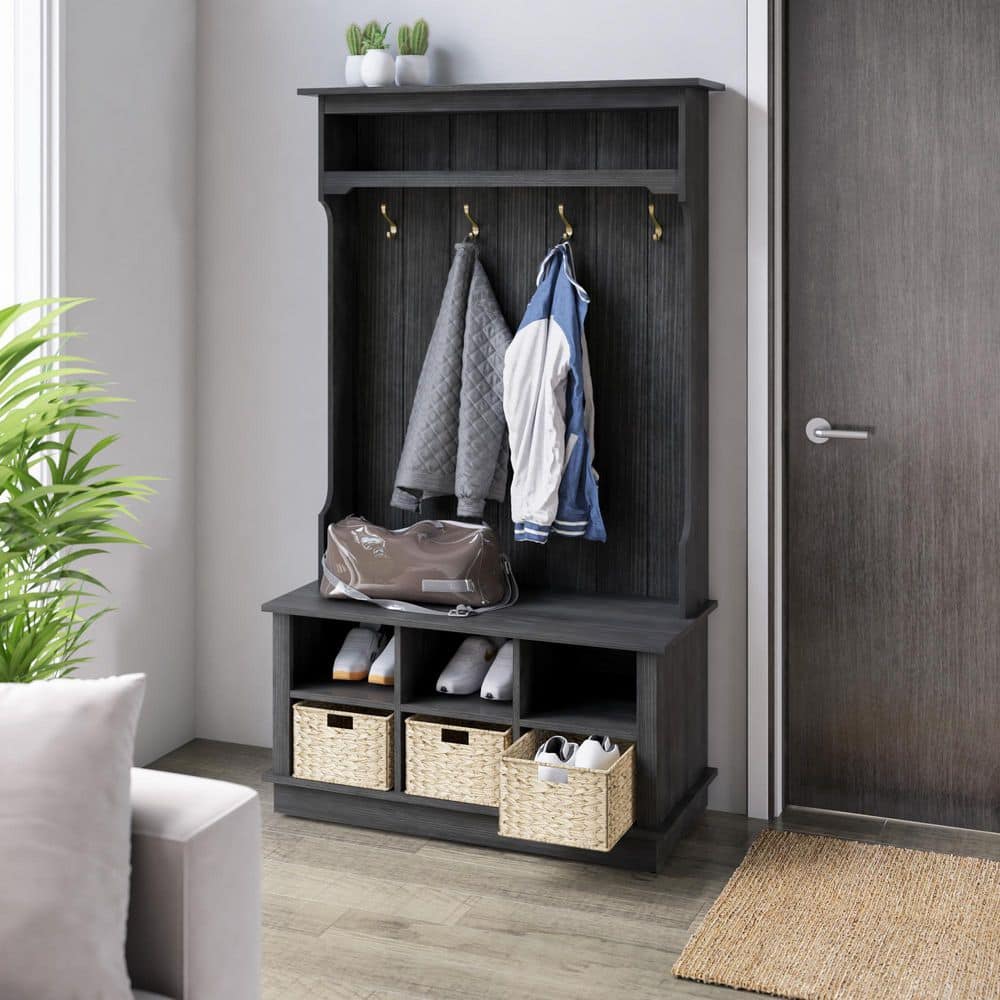 Twin Star Home Black Hall Tree with Baskets SB6857-PB86 - The Home Depot