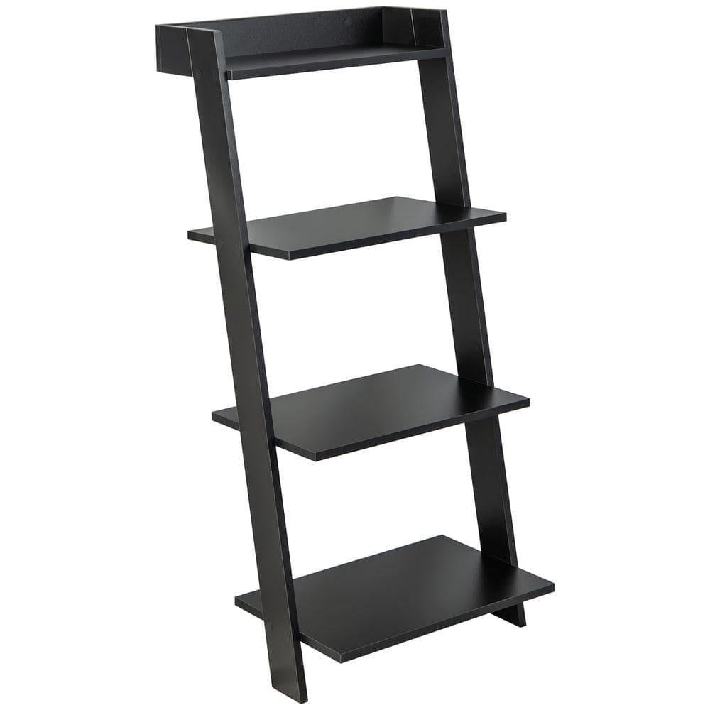 Costway 17.5 in. Wide x 43 in. Black 4-Tier Ladder Shelf Leaning ...