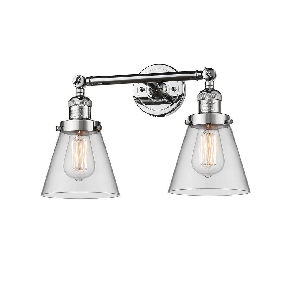 Innovations Cone 16 in. 2-Light Polished Chrome Vanity Light with Clear ...