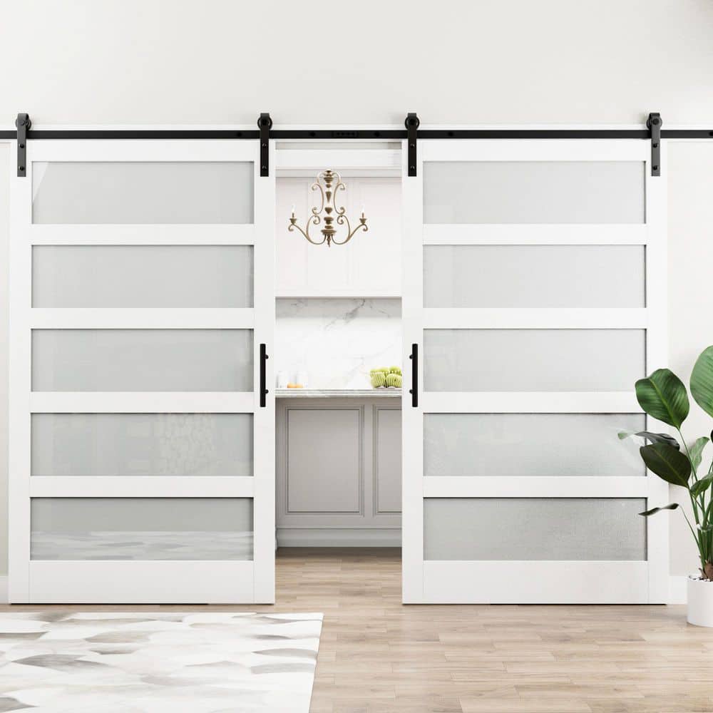 ARK DESIGN 96 in. x 84 in. 5-Lites with Frosted Glass White MDF ...