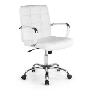 BOSS Office Products BOSS Mid-Back White Vinyl Desk Chair - Chrome Arms ...