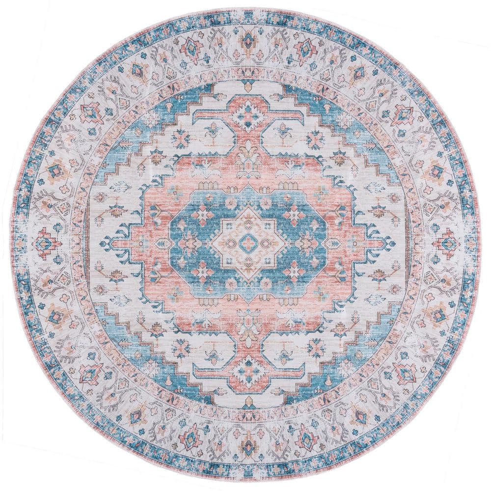 SAFAVIEH Arizona 6 ft. x 6 ft. Beige/Light Blue Machine Washable ...