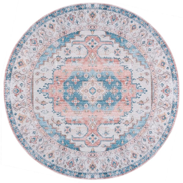 SAFAVIEH Arizona 6 ft. x 6 ft. Beige/Light Blue Machine Washable ...