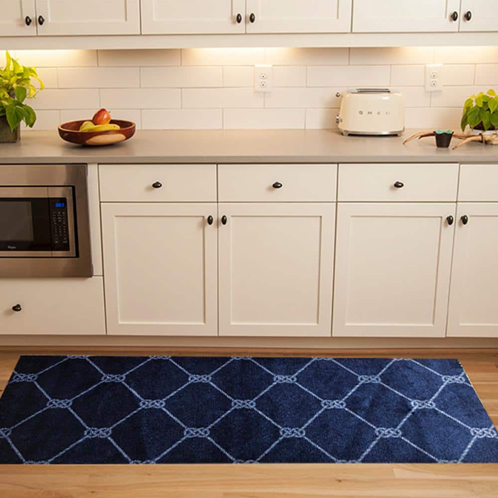 Studio 67 Nantucket Washable Navy White 3 in. x 1 ft. 5 in. Small Mat ...