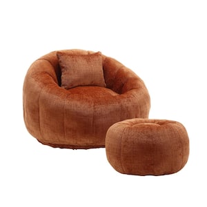 HOMEFUN Modern Yellow Chenille Pumpkin Shape Bean Bag Accent Chair and ...