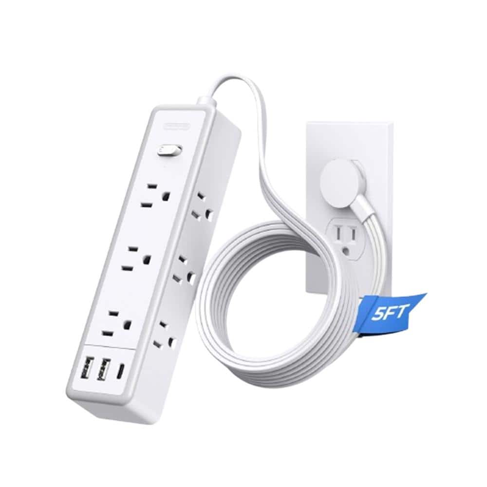 Lukyamzn 5 ft. Extension Cord Flat Plug Surge Protector Power Strip ...