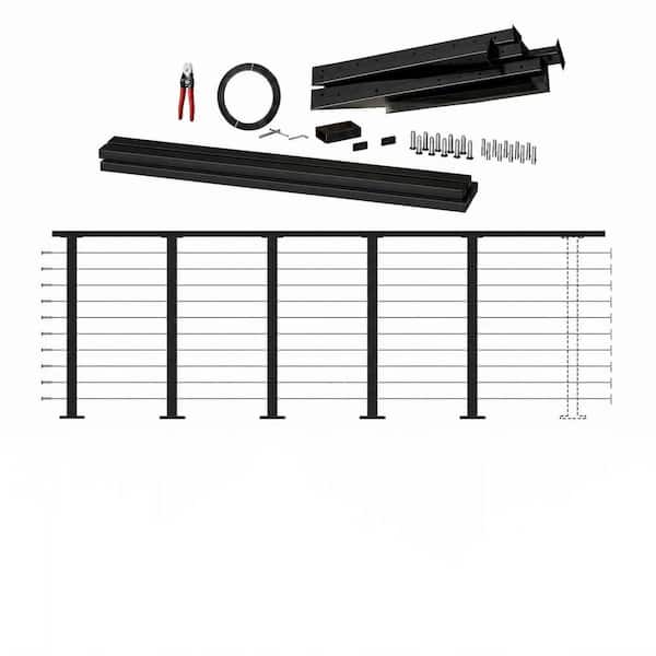 16-20 ft. Black Stainless Steel Handrail for Cable Railing System 5-Kit ...