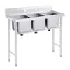 Wilprep 39 in. Freestanding Stainless Steel 3-Compartment Commercial ...