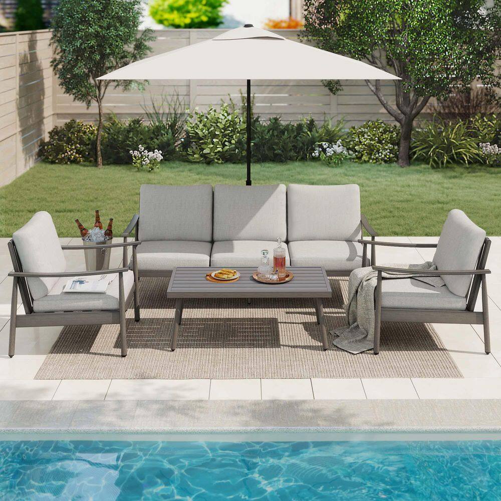 ChillPavilion Sunset Retreat 4-Piece Gray Aluminum Patio Conversation ...