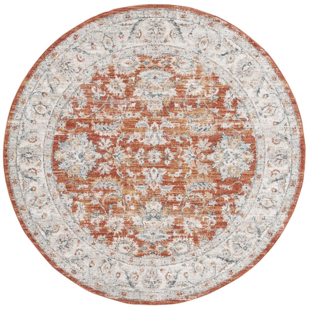 SAFAVIEH Avalon 7 ft. x 7 ft. Rust/Ivory Ornate Distressed Border Round ...