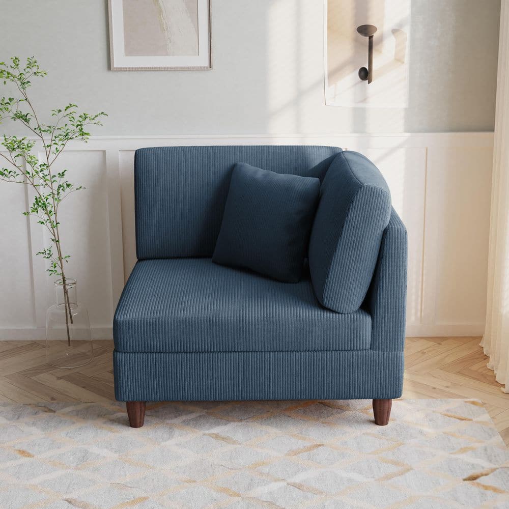 Uixe Navy Corduroy Fabric Right Arm Facing Sectional Corner Arm Chair ...