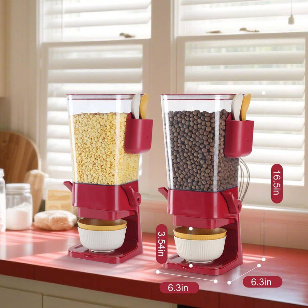 Numhew 2-Piece Countertop Red Dry Food Dispensers Set with Bowls Spoons ...