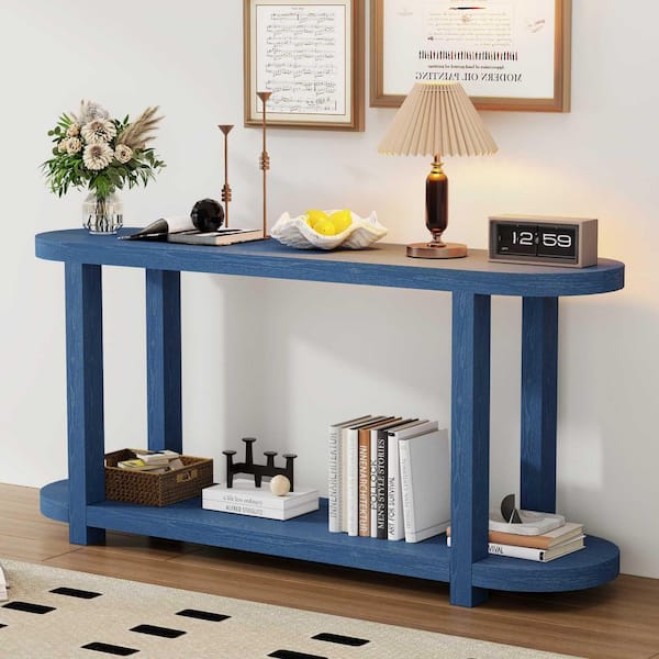 Polibi 63 in. Navy Blue Rectangle Wood Console Table Entryway Table ...