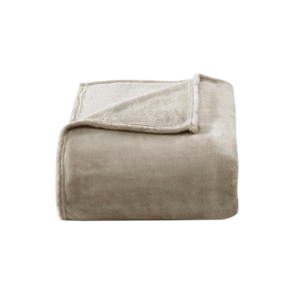 Poppy & Fritz Solid Ultra Soft Plush Beige Microfiber Twin Blanket ...