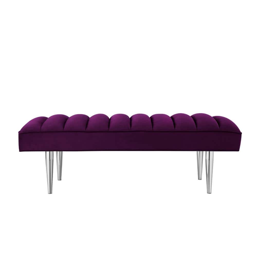HomeRoots Amelia Purple 52.5 in.Velvet Bedroom Bench Backless ...