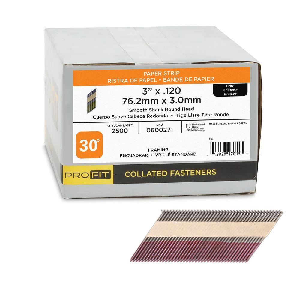 PRO-FIT 3 in. x 0.120 30-Degree Bright Finish Smooth Shank Paper Tape ...