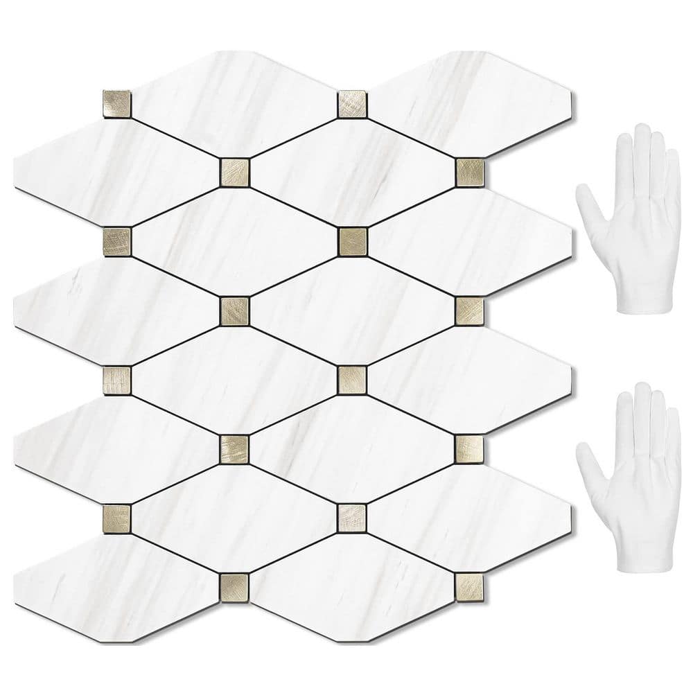 Lynzavix White 12.7in x 12in PVC Mixed Metal Gold Peel and Stick ...