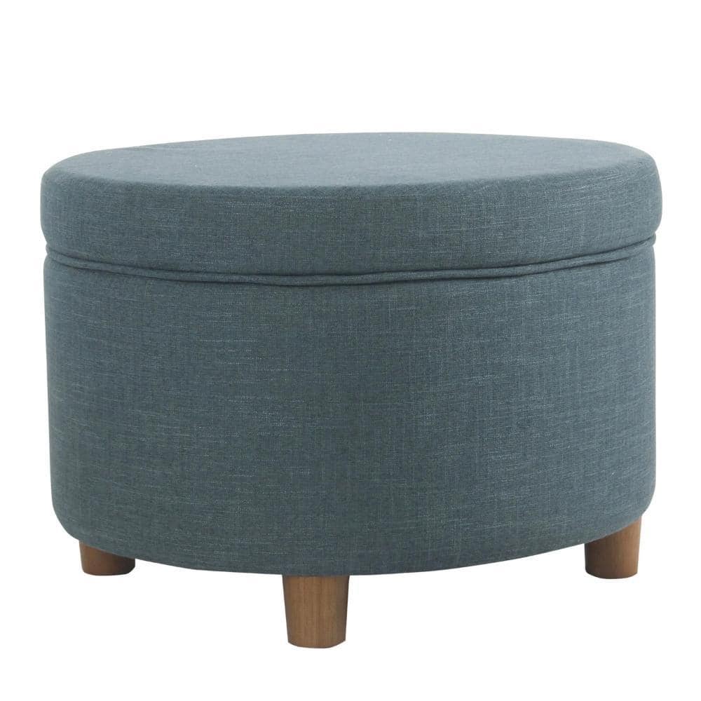 Benjara Blue Fabric Round Storage Ottoman Medium BM194123 - The Home Depot