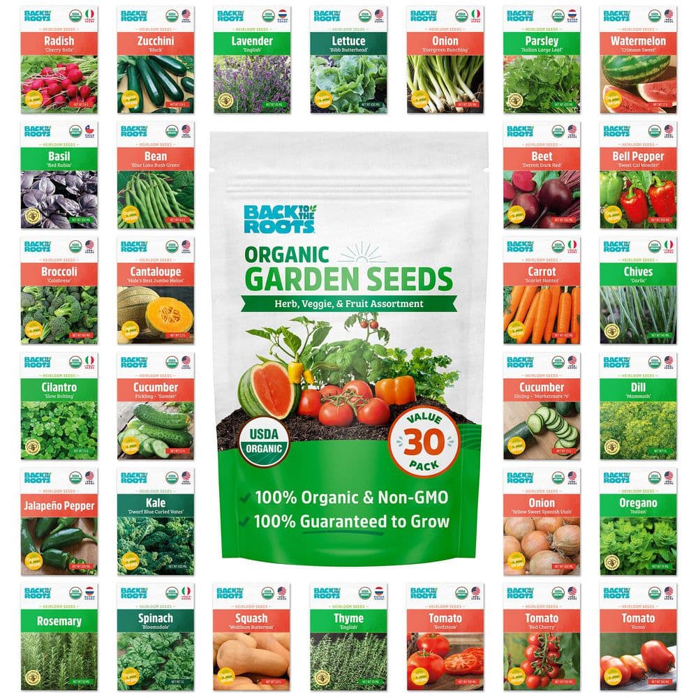 Back to the Roots Organic Herbs and Veggies Seeds Variety (30-Pack ...