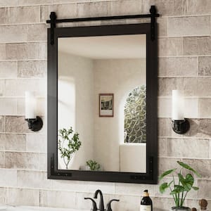 KeonJinn 22 in. W x 30 in. H Rectangular Barn Door White Mirrors Wood ...