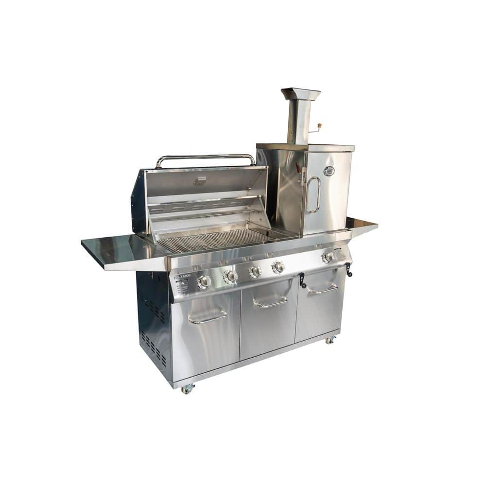 Fire Tango 4-Burner Propane Gas Grill and Smoker with Adjustable Height ...