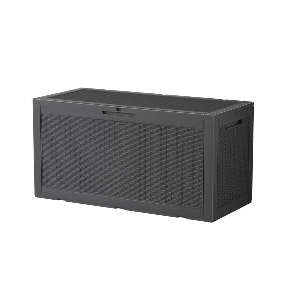Zeus & Ruta 100 Gal. Black Waterproof Resin Deck Box for Patio Cushions ...