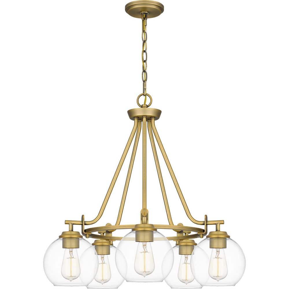 Quoizel Celadon 5-Light Aged Brass Chandelier with Clear Glass Shade ...