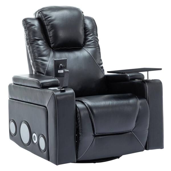 Merax Black Home Theater 270° Swivel PU Power Recliner with Surround ...